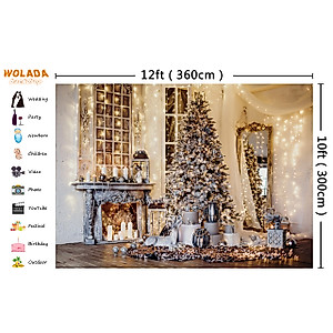 WOLADA Christmas Backdrops for Photography Christmas Tree Backdrop Fireplace Backdrop Holiday Backdrops for Photoshoot Christmas Photo Backdrop Xmas Backdrop Christmas Backdrop 12x10FT 11715