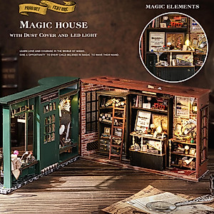 Spilay DIY Miniature Dollhouse Wooden Furniture Kit,Handmade Mini Modern Model Plus with Dust Cover & LED,1:24 Scale Creative Doll House for Lover Friend Gift (Magic House)