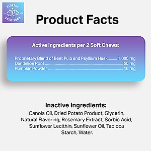 Dog Fiber Soft Chews Supplement - Stop Scooting Digestive Formula Enhanced with Pumpkin, Psyllium Husk, & Beet Pulp - Supports Dogs Healthy Anal Gland, Stool & Constipation - Made in USA, 60 ct