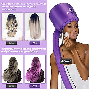 Bonnet Hood Hair Dryer Attachment - Soft, Adjustable Extra Large Bonnet Hair Dryer for Speeds Up Drying Time at Home, Easy to Use for Styling, Curling and Deep Conditioning (Purple)