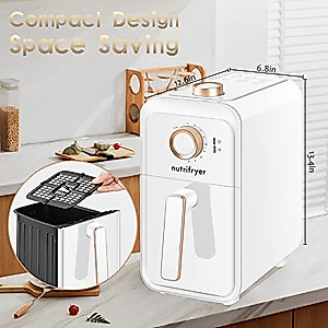 nutrifryer Air Fryer, 4Quart Air Fryer with Grill and Recipe Instructions, Small and Compact Design, 50Pcs Custom Parchment Paper Liners, Non-Stick Basket, 1400W, White
