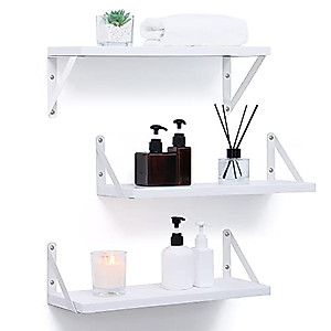 Fun Memories White Floating Shelves with Bracket, Wood Wall Shelf for Living Room, Bedroom, Kitchen, Laundry Room