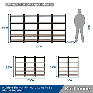 Karl home Garage Shelving Heavy-Duty, 5-Tiers Wide Size Adjustable Metal Shelving Unit Utility Rack Organization for Garage Pantry Basement, 1900lbs,27.6" L x 11.8" W x 59.1" H, Black