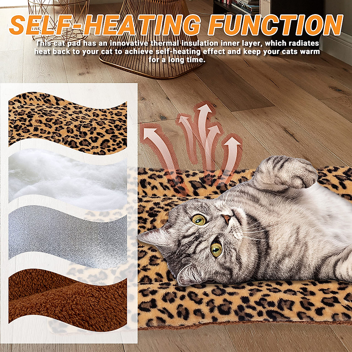 FLYSTAR Cat Bed Mat for Indoor Cats - Self Warming Leopard Cute Cat Bed Mat, Soft Warm Washable Self Heating Cat Bed Pad for Small, Medium, Large Cats & Puppies(15.7"*19.7")