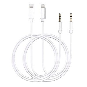 2 Pack Aux Cord for iPhone, 3.3ft [Apple MFi Certified] Lightning to 3.5 mm Headphone Jack Adapter Male Aux Stereo Audio Cable for Car Compatible with iPhone 13/12/11/XS/XR/X/8/7/iPad/iPod, White