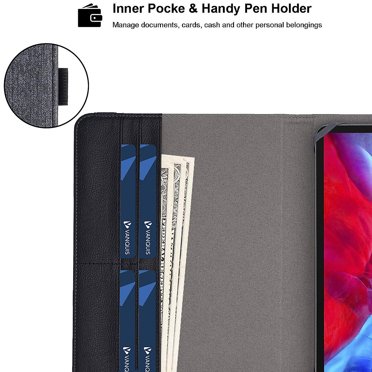 GoodCase 9-10.9 Inch Universal Tablet Case, Protective Cover Stand Folio Case for 9" - 10.9" Inch Android Touchscreen Tablet, with 360 Degree Rotatable Kickstand and Multiple Viewing Angles (Black)