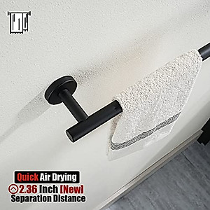 JQK Black Towel Bar, 24 Inch 304 Stainless Steel Thicken 0.8mm Towel Rack Bathroom, Towel Holder Matte Black Wall Mount, Total Length 27 Inch 2 Pack, TB110L24-PB-P2