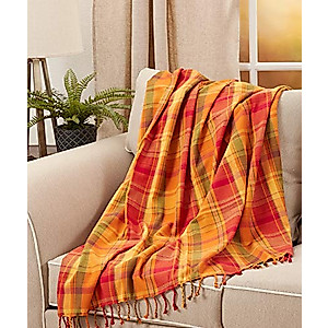 SARO LIFESTYLE Harvest Plaid Throw Blanket, Terracotta, 50"" x 60""" (TH520.TC5060)
