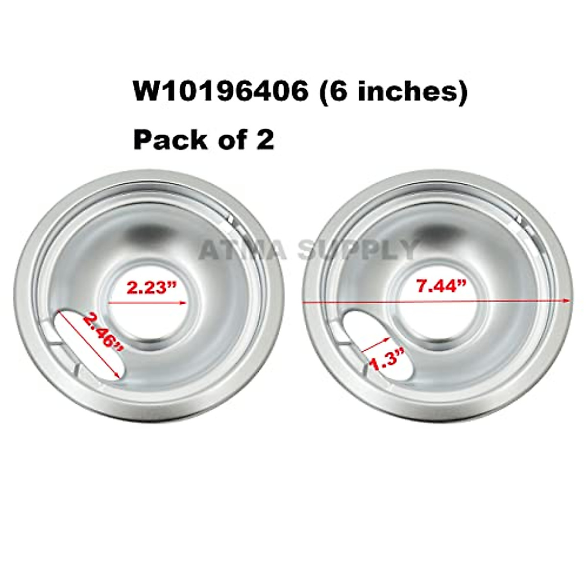 W10196405 and W10196406 Chrome Oil Drip Pans Replacement Set Compatible with Whirlpool Electric Range- Includes 2 6-Inch and 2 8-Inch Pans, 4 Pack, Silver