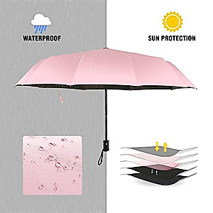 Shinok Travel Umbrella Compact Folding Sun Umbrellas Lighweight Auto Open Close for Women Parasol Pink