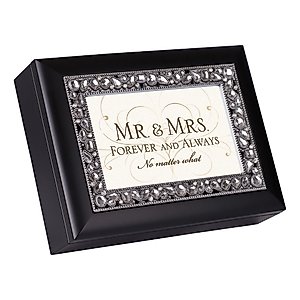 Cottage Garden Mr. and Mrs. Forever and Always Classic Black Jeweled Music Box Plays Wonderful World