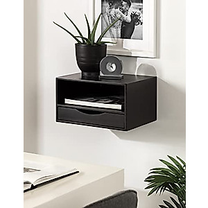 Kate and Laurel Hutton Modern Floating Shelf and Side Table, 12.5 x 10 x 7, Black, Modern Minimalist Floating End Table for Storage and Display with Bold Finish