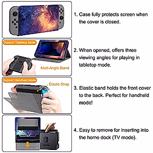 Fintie Protective Case for Nintendo Switch - [Multi-Angle Viewing] Ultra Slim Vegan Leather Play Stand Cover with Elastic Strap for Nintendo Switch 2017 - Galaxy