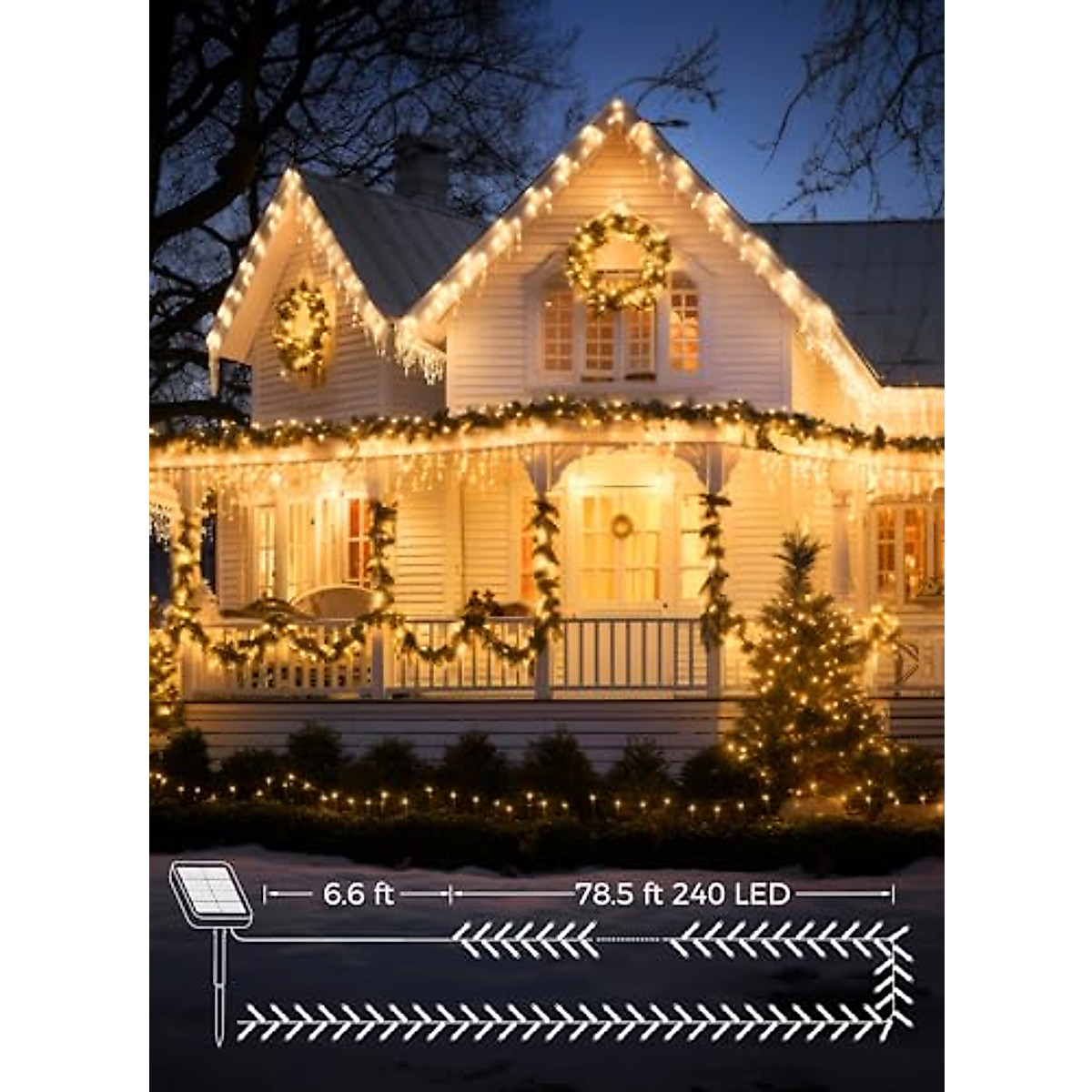 2-Pack 480LED 170FT Total Solar Outdoor Lights IP65 Waterproof Solar Powered Lights with 8 Lighting Modes for Party Garden Yard Home Holiday Tree Decoration Lighting, Warm White