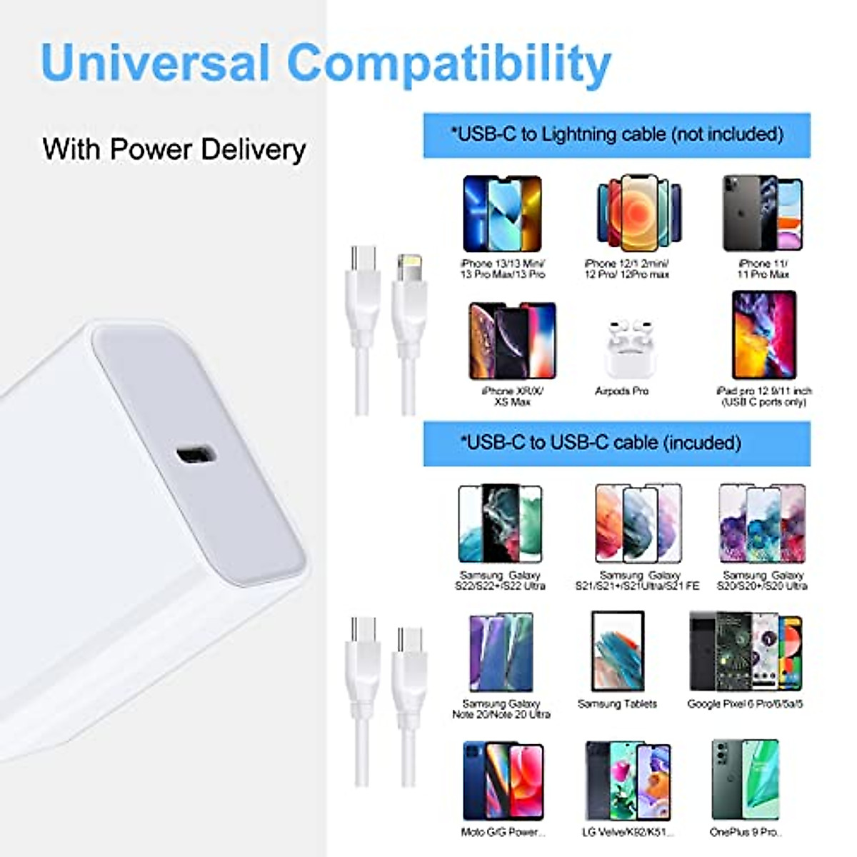 Samsung S23 Super Fast Charger Type C Wall Charger Block +6FT USB C Charger Cord for Google Pixel 7 Pro 6a,Samsung Galaxy S23 Ultra,A14,A13,A03s,A04s,S22 FE,S21,S20A12,A20,A21,A50,A51,Note20