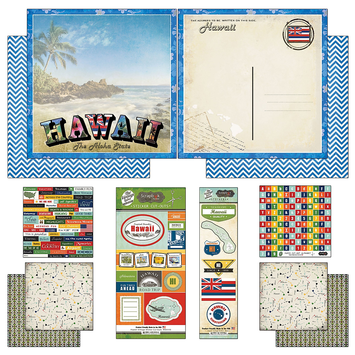 Scrapbook Customs Themed Paper and Stickers Scrapbook Kit, Hawaii Vintage, 12 inch by 12 inch