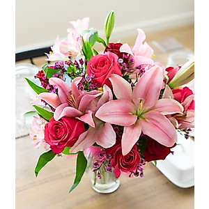 DELIVERY BY FRIDAY, 8/2 GUARANTEED IF ORDER PLACED BY 8/1 BEFORE 2PM EST From You Flowers - Rose and Lily Bouquet with Glass Vase (Fresh Flowers) Birthday, Anniversary, Get Well, Sympathy,