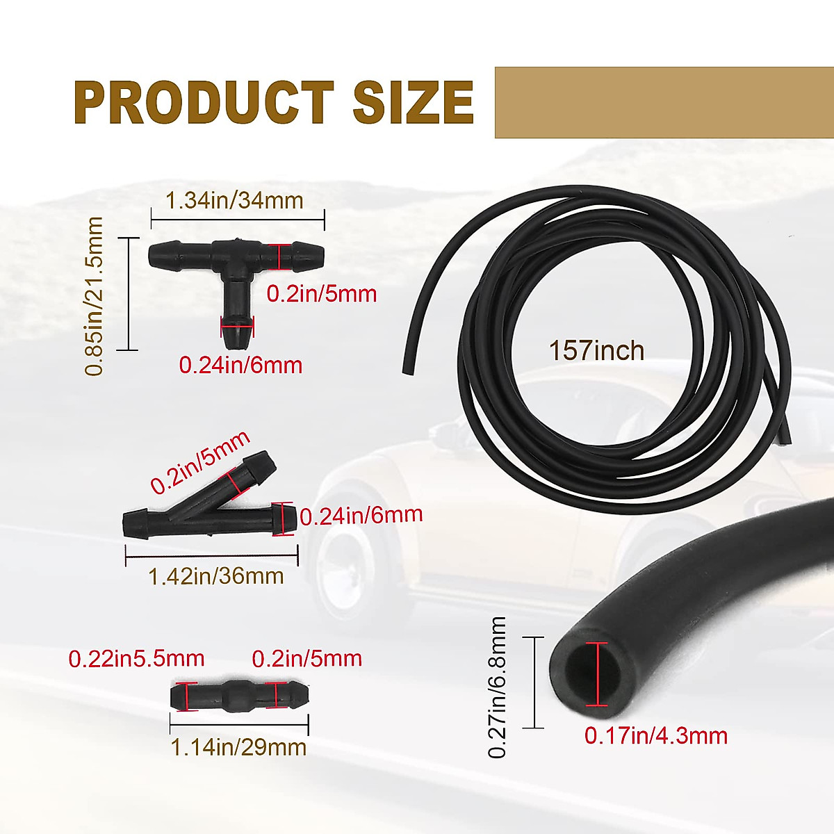 Car Windshield Washer Hose Kit, 4 Meter Washer Fluid Hose with 12PCS Wiper Tube Connectors for Windshield Repair, Windowscreen Soft Tube Jet for Most Car Window Glass Washing.