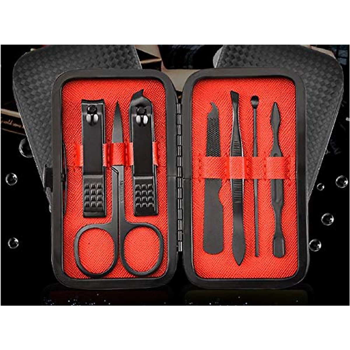 Nail Clipper Set Manicure Set Black Stainless Steel Fingernails & Toenails Clippers 7 pcs Nail clippers Pedicure Kit Nail Scissors Grooming Kit with Leather Travel Case (7 Black)