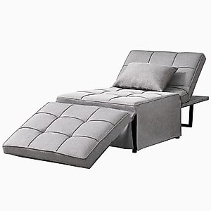 CECER Convertible Chair Bed 4 in 1 | Convertible Ottoman Guest Bed with Pullout Couch Sleeper Sofa | Foldable Guest Bed for Watching TV Reading Sleeping Resting- Light Grey