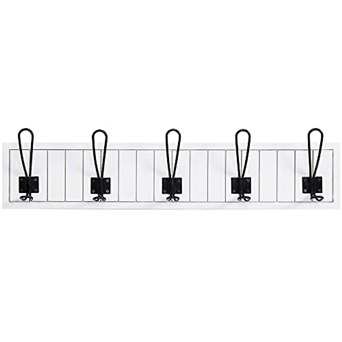 MyGift Farmhouse Wall Mounted White Wood and 5 Black Metal Wire Loop Dual Hooks Coat Rack, Decorative Hangers for Entryway Hats, Bathroom Towels, Closet Clothes