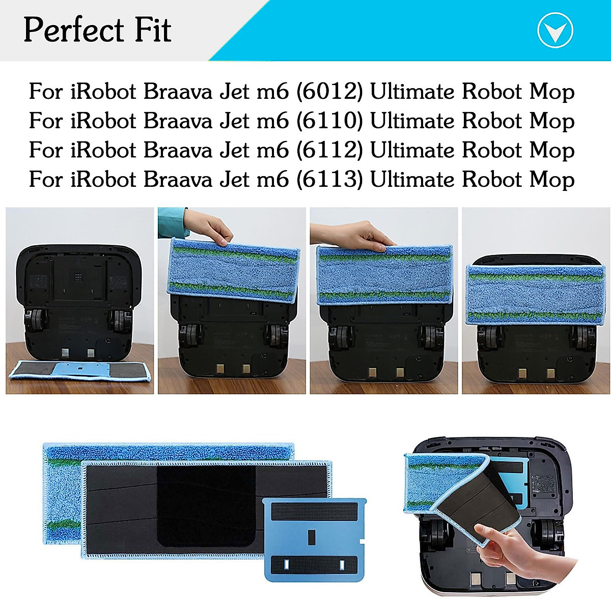 8 Pack Upgraded M6 Wet Mopping Pads for iRobot Braava Jet M6 Series (6110) (6012) (6112) (6113) Ultimate Robot Mops, New Sticky Design, Detachable, Washable and Reusable M6 Pads Accessories Parts