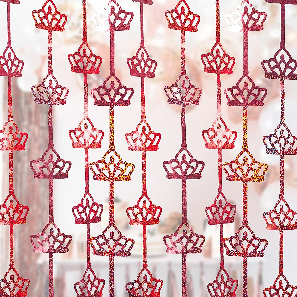 MENSTARSI Pink Party Decorations, 2 Pack Queen Crown Shaped Backdrop, 3.3x6.6 ft Foil Fringe Curtains Photo Booth Props for Birthday, Girls Princess Bridal Baby Shower Engagement Wedding Party Decor