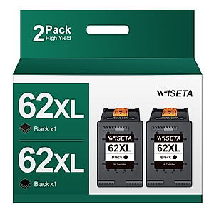 WISETA Remanufactured Ink Cartridge Replacement for HP 62XL 62 XL for Envy 5540 5640 5660 5663 7640 7644 7645 Officejet 5740 5741 8040 OfficeJet 200 250 Series Printer (2 Black)