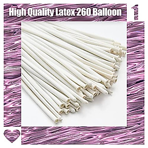 100 Pcs Long Balloons Twisting Balloons DIY 260 Latex Balloon Long Balloons for Birthday Wedding Decor, Party Decoration, Ties Balloons (White)