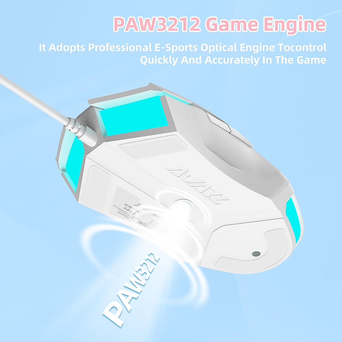 FELICON RGB Lightweight Gaming Mouse, Programmable 7 Buttons, Ergonomic LED Backlit USB Gamer Mice Computer Laptop PC, for Windows Mac OS Linux(Star White)