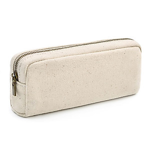 Pencil Pen Case, Dobmit Big Capacity Pencil Pouch Canvas Makeup Bag for Girls and Boys Durable Office Stationery Organizer - Beige