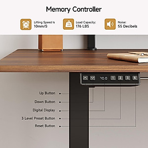 ONBRILL Standing Desk with 2 Adjustable Monitor Shelves, 47 x 24 Inches Electric Stand Up Desk with Memory Controller and Adjustable Height from 28-46 inches for Computer Workstations Brown