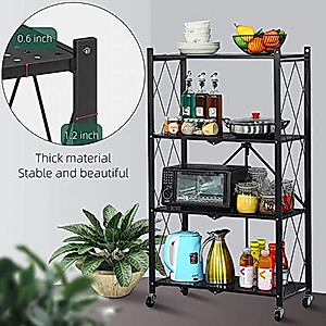 Storage Shelves, Closet Organizers and Storage 4-Shelf Foldable Metal Shelving Units 28" W x 14" D x 50" H for Garage Kitchen Bakers, Collapsible Organizer Rack, Heavy Duty on Wheels (4 -Shelf)