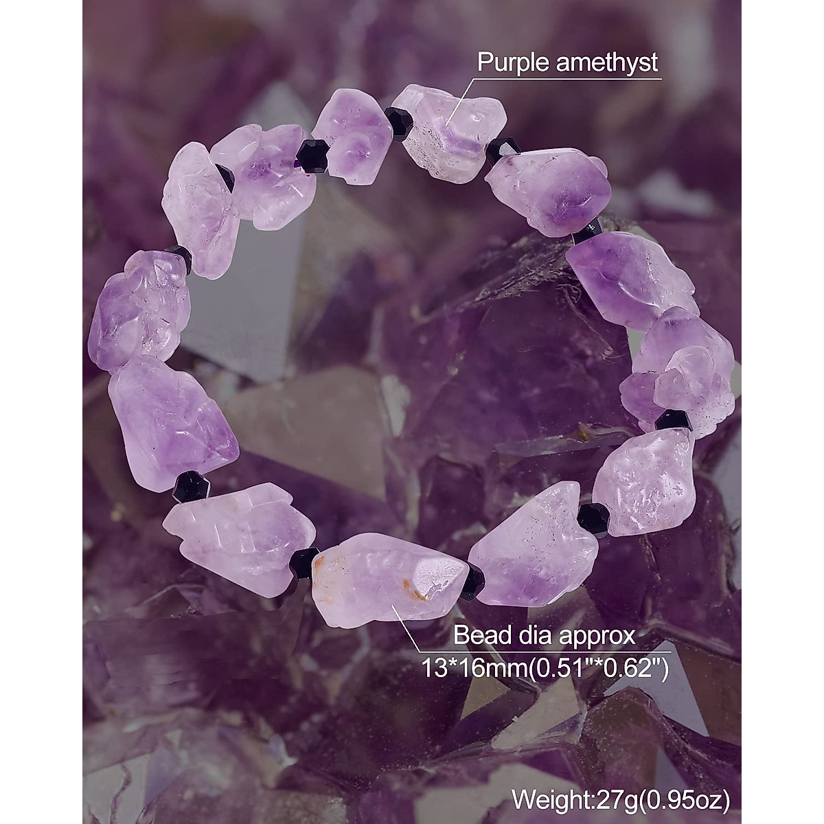 XHUUU Drusy Amethyst Crystal Bracelets for Women Stretch Raw Quartz Crystals and Gemstones Bracelet Yoga Meditation Spiritual Gifts