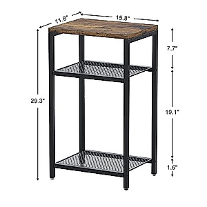 Yifeel Side Table Set of 2, 3 Tier End Table with Storage, Tall Telephone Table, Night Stand for Small Spaces, Sturdy Metal Frame, Living Room, Bedroom, Rustic Brown and Black JET001NSR2