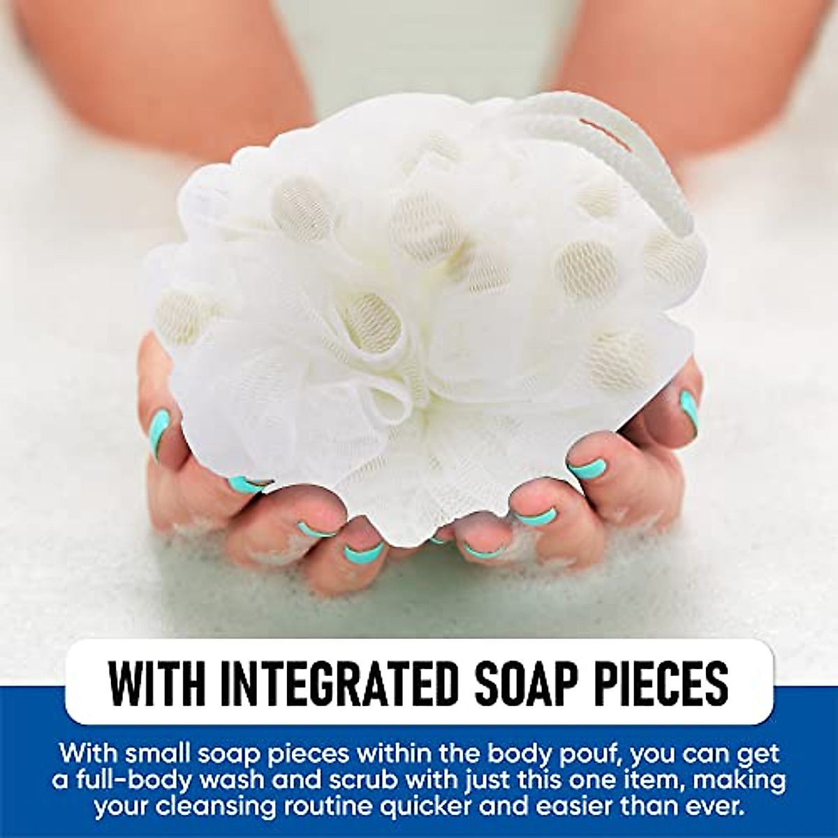 T.Taio Esponjabon Shower Bath Puff - Loofah Luffa Loufa Body Wash Ball - Mesh Pouf Scrubber for Full Cleanse Lather Skin Care - Essential Beauty Bathroom Accessories for Men & Women (Mother of Pearl)