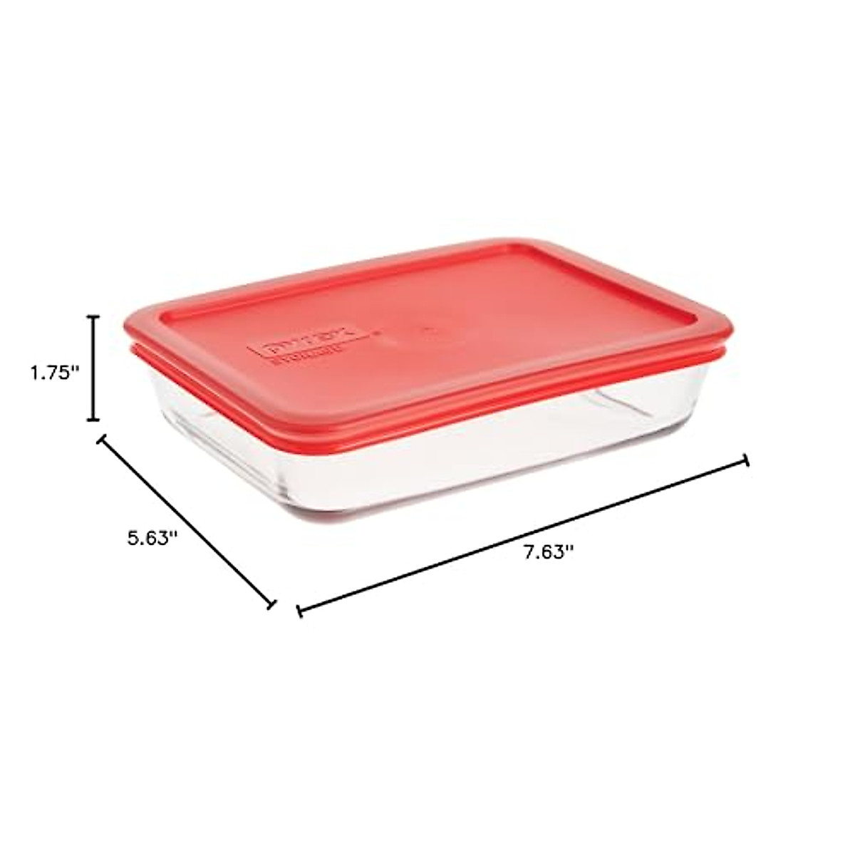 Pyrex 3-Cup Single Rectangular Food Storage Container with Lid, Non-Toxic, BPA-Free Lid, Tempered Non-Pourous Glass, Microwave, Dishwasher, Freezer and Oven Safe, Red