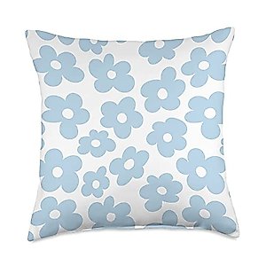 Flower Aesthetic Co. Aesthetic Light Blue Flowers Retro Daisy Throw Pillow, 18x18, Multicolor