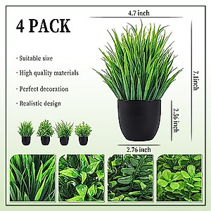 Der Rose Fake Plants 4 Packs Artificial Plants Small Faux Plants in Black Pot for Bathroom Home Office Table Decor Indoor