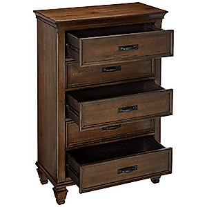 Coaster Home Furnishings Franco Coaster Collection 36" Chest with 5 Drawers Black Metal Handles Solid Hardwood and New Zealand Pine Construction Burnished Oak