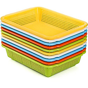 Frcctre 10 Pack Plastic Storage Baskets, 9.5"X7"X2.6" Colorful Stackable Desktop Organizer Baskets Trays, Organizer Baskets for Office Home Pantry Use