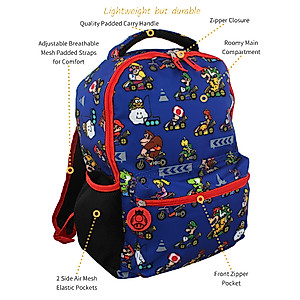 Nintendo Mario Kart Boys Girls Teen 16 Inch School Backpack (Blue, One Size)