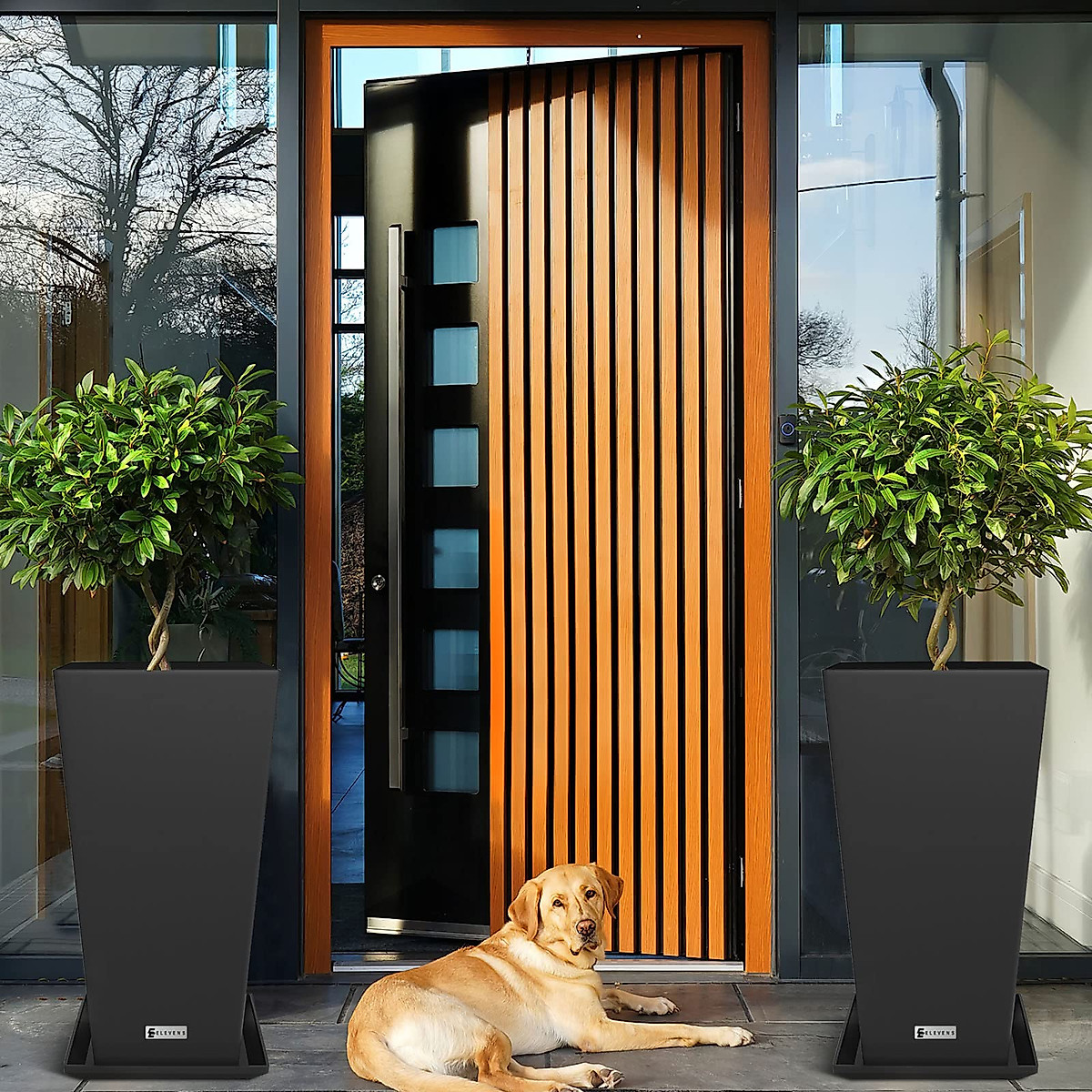 Elevens 28" Outdoor Planter Larger Flower Pots Indoor Modern Tapered Square Outdoor Planter Indoor and Outdoor Flower Pots for Front Door, Patio and Deck（2 Packs）