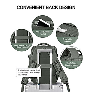 VECAVE Carry On Backpack for Women,Large Travel Backpack Flight Approved,Waterproof 17 Inch Laptop Backpack Business Work Backpacks Men Mochila De Viaje DarkGreen