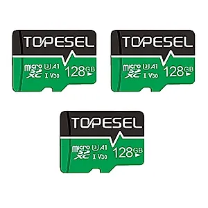TOPESEL 128GB Micro SD Card 3 Pack Memory Cards A1 V30 U3 Class 10 Micro SDXC UHS-I TF Card for Camera/Drone/Dash Cam(3 Pack U3 128GB)