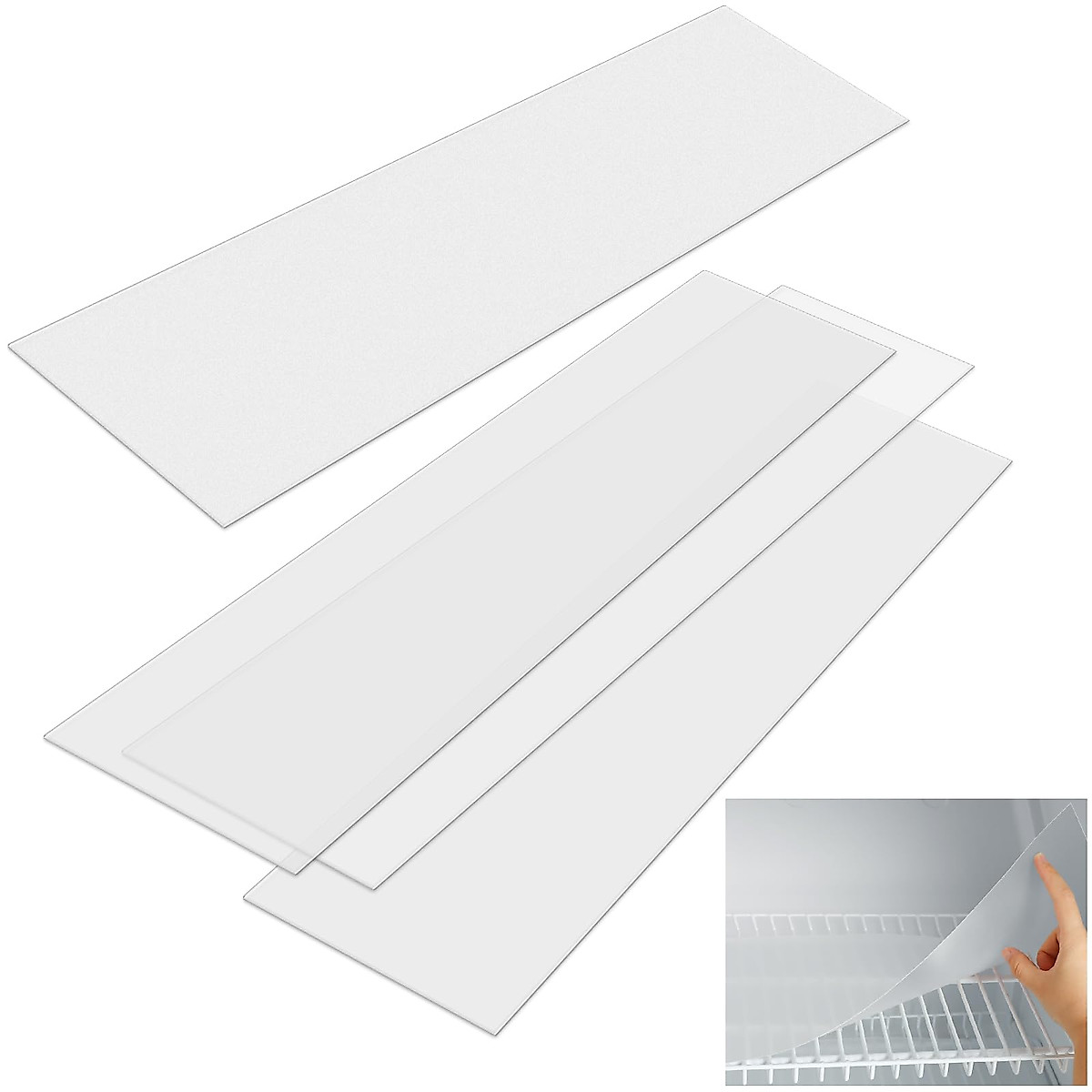 Barydat 4 Pcs Frosted Plastic Wire Shelf Liner Clear Frosted Hard Refrigerator Shelf Mats Non Adhesive Waterproof Wire Shelving Cover for Cabinets Kitchen Shelves Storage Shoe Rack, 12 x 48 Inch