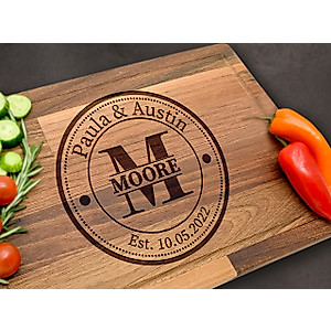 Personalized Cutting Board, Perfect Gifts for Couples or Parents, Customizable Christmas Gifts, Wedding, Anniversary, House Warming Gift Idea, Wooden Kitchen Decor New Homeowners (Bamboo, Large)