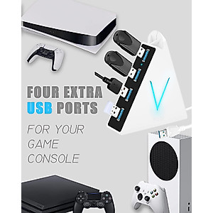 JoyReken USB 3.0 Hub,4 Port USB Hub Tower,2ft Cable USB Splitter for Laptop,PC, PS4,PS5,Xbox,Mouse,Keyboard, Flash Drive, U-Disk (White)