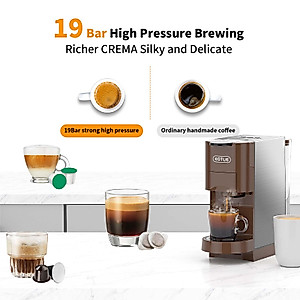 KOTLIE Multifunctional 4in1 Espresso Machine, 19Bar Pressure Single Serve Coffee Maker for NES* Original/Kcup Capsule/L’OR NES* Original Capsule/illy 44mm ESE coffee bag/Ground Coffee (AC-513H)