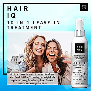 SGX NYC Hair IQ - 4 Fl Oz - 10-in-1 Leave-In Treatment for All Hair Types - Strengthens and Repairs Damaged Hair with Biotin, Hyaluronic Acid, and Exclusive Bond Technology